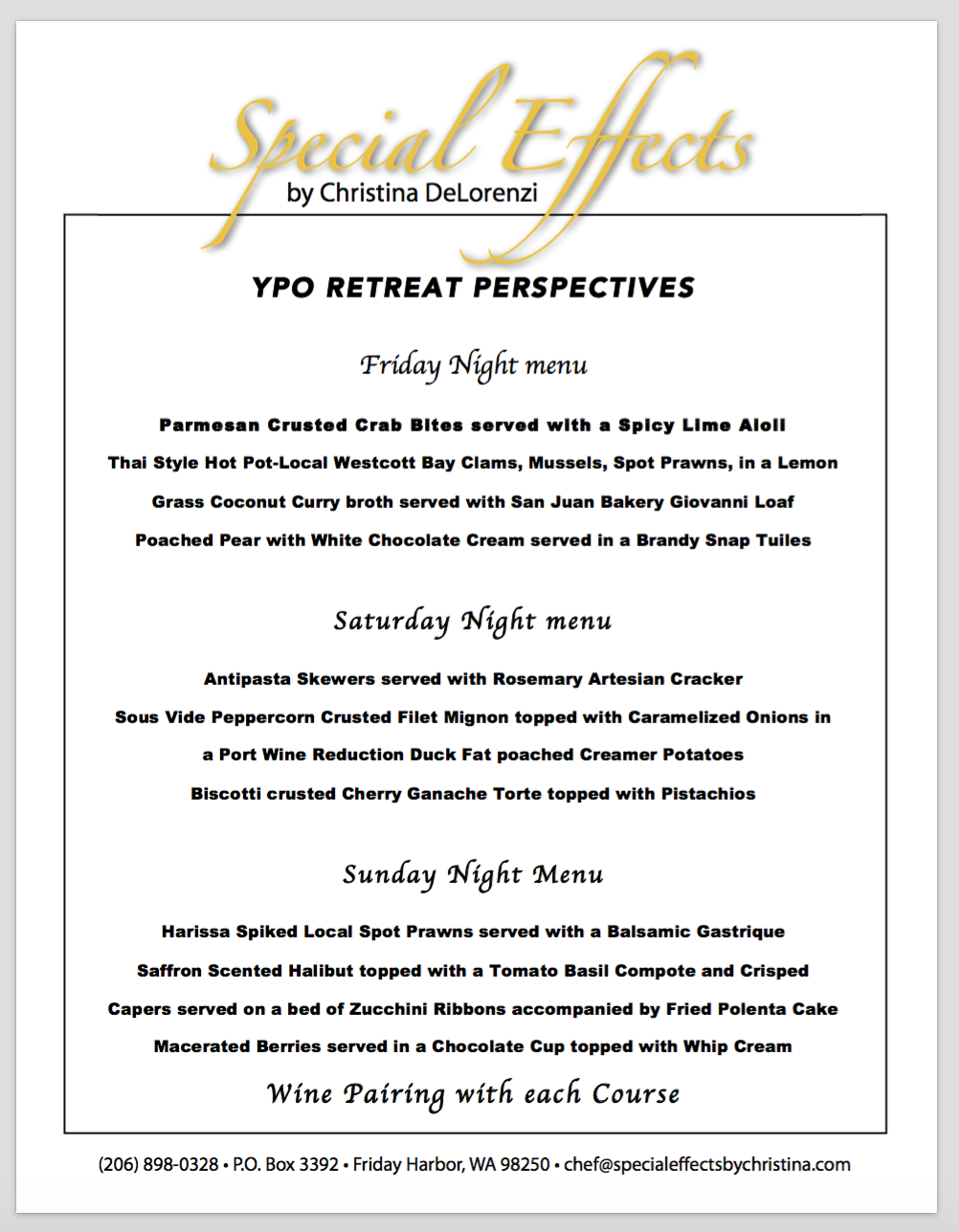 Sample Menus – Special Effects by Christina DeLorenzi